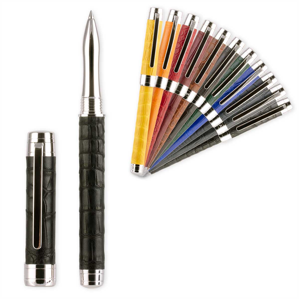 Rollerball pen – Rhodium steel – Alligator / crocodile Paris – ABP Concept